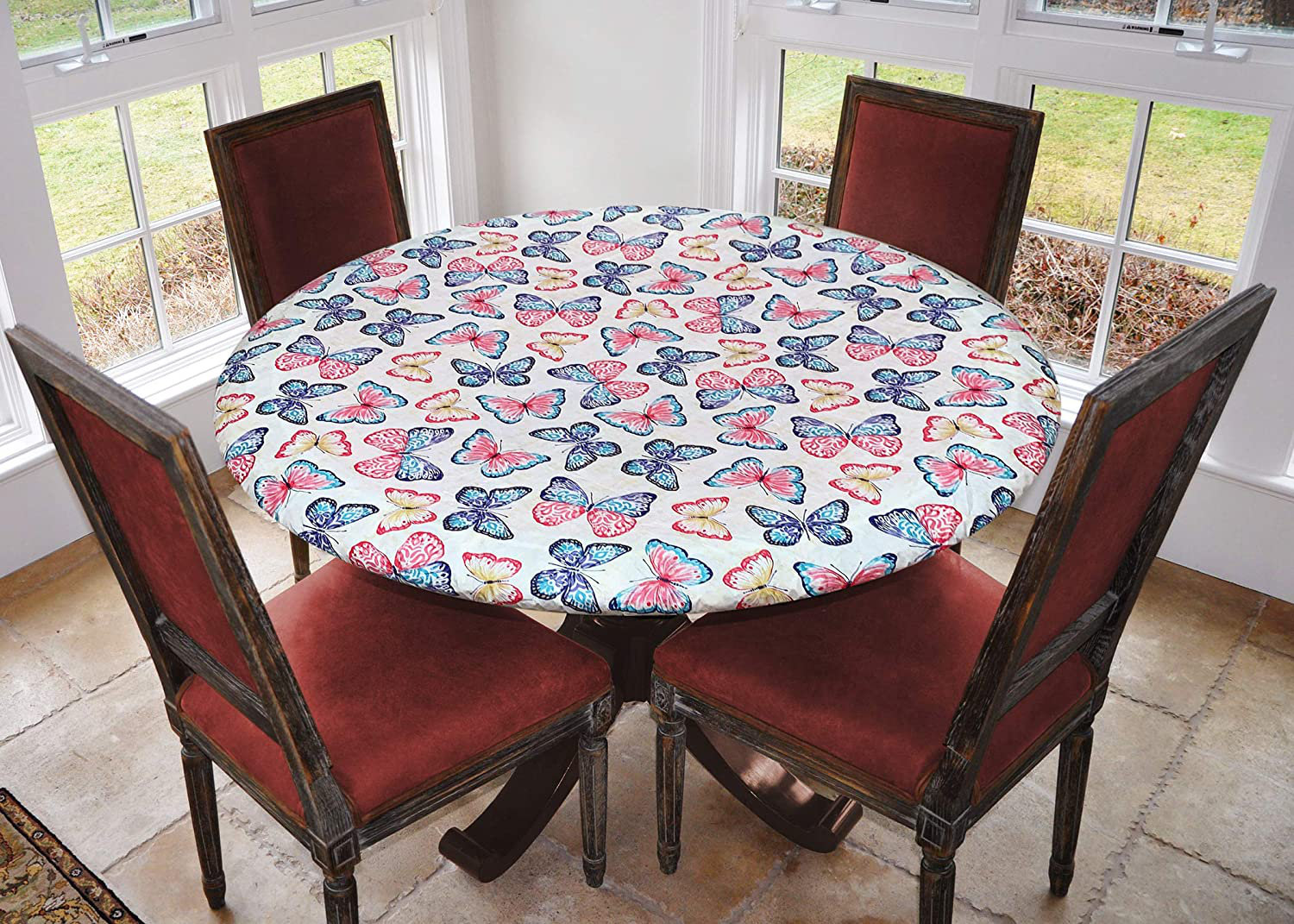 Rosalind Wheeler Deluxe Elastic Edged Flannel Backed Vinyl Fitted Table Cover - Butterfly ...